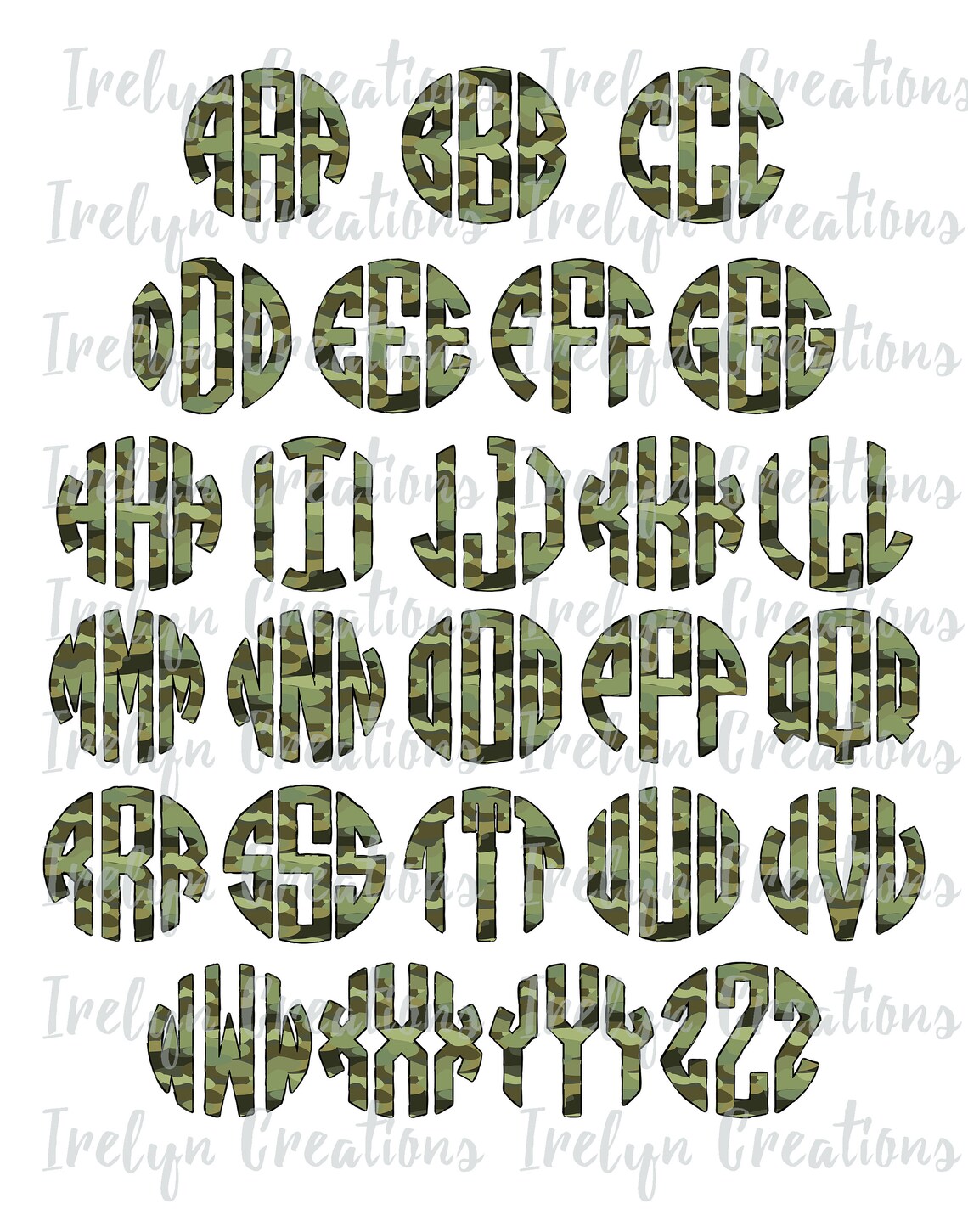 Cute Fun Hand Drawn Camo Circle Monogram Set Letters Alphabet | Etsy