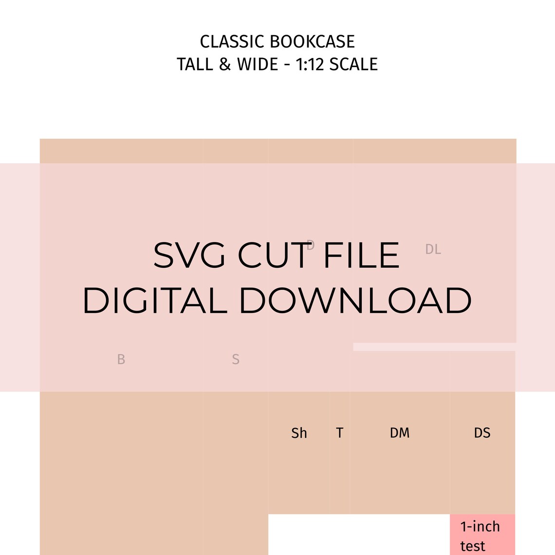 SVG File for 1:12 Scale Dollhouse Miniature Classic Bookcase Shelves ...