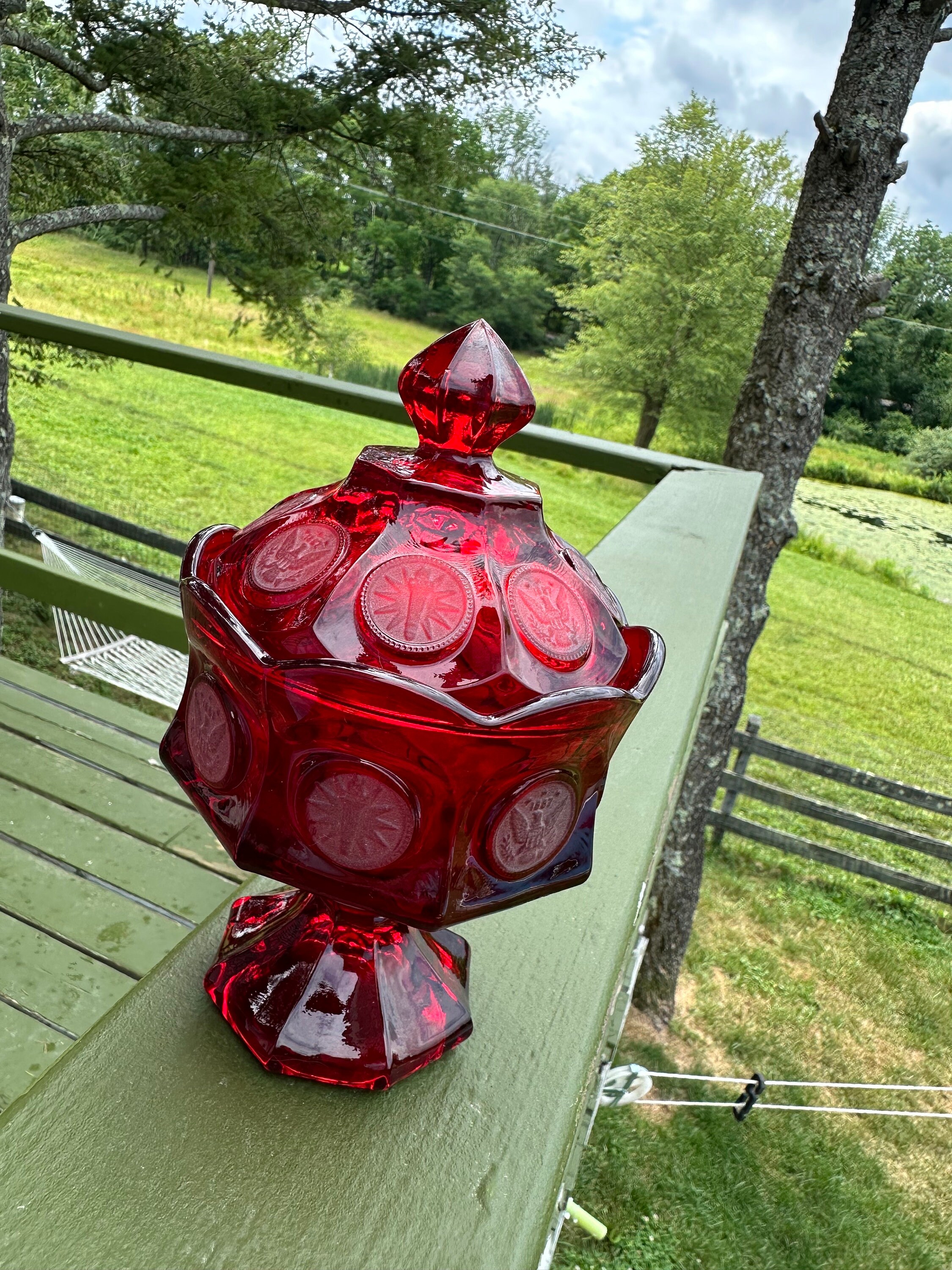Ruby Red Fostoria Coin Glass Wedding Compote - Etsy