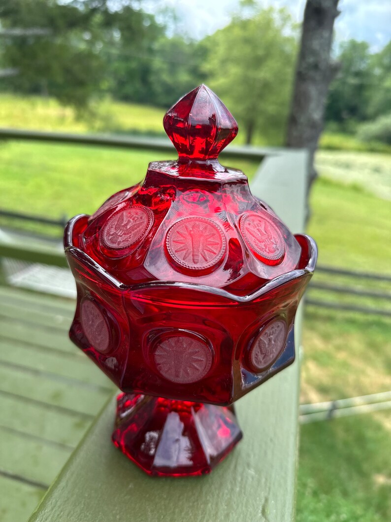 Ruby Red Fostoria Coin Glass Wedding Compote - Etsy