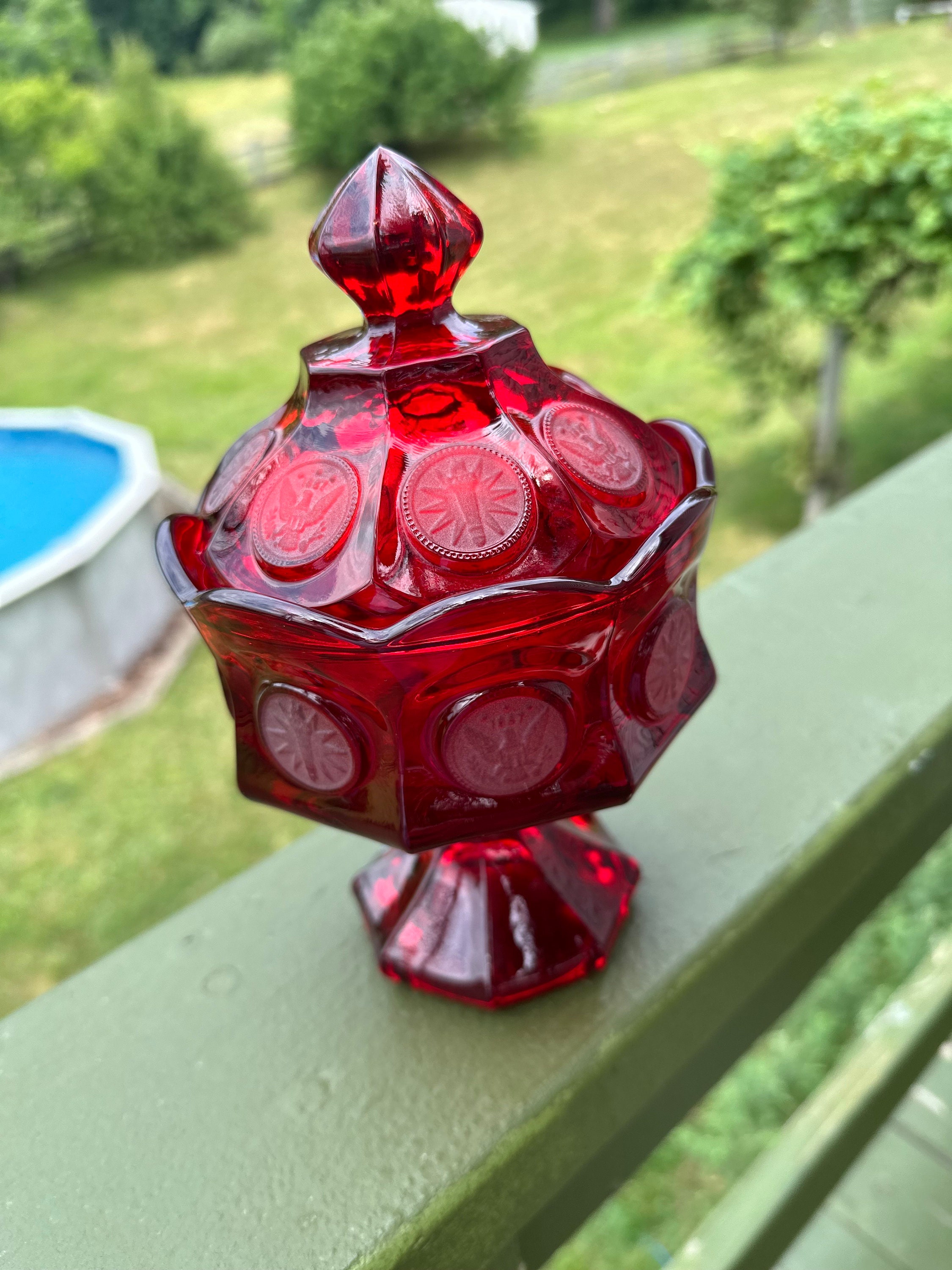 Ruby Red Fostoria Coin Glass Wedding Compote - Etsy