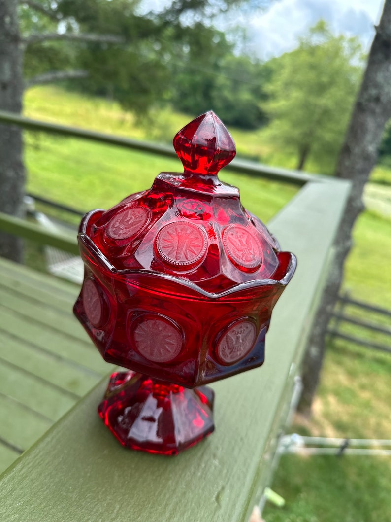 Ruby Red Fostoria Coin Glass Wedding Compote - Etsy