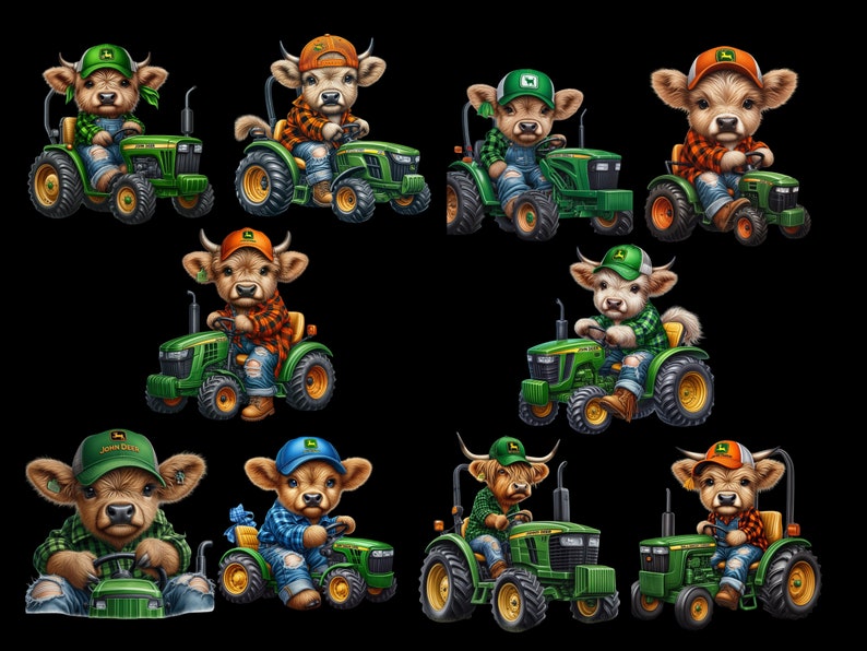 Highland Cow Riding Green Tractor PNG, Highland Cow PNG, Highland Cow ...