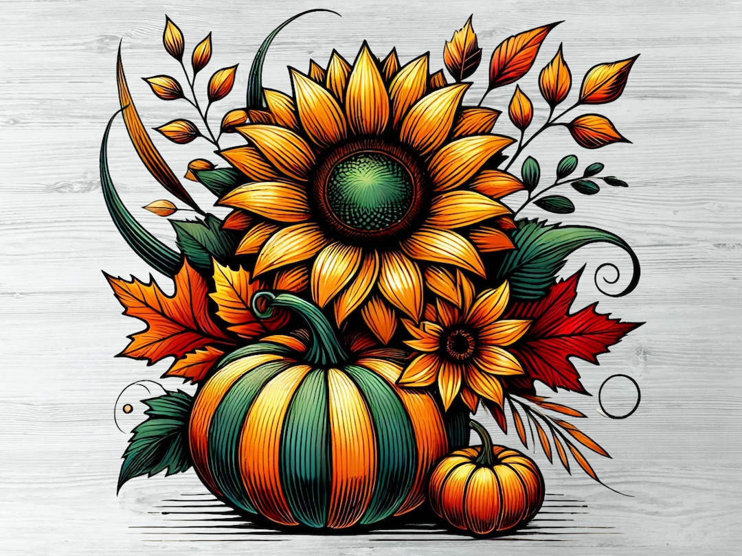 Autumn Pumpkin With Sunflower Clipart Set, Fall Clipart, Autumn Harvest ...