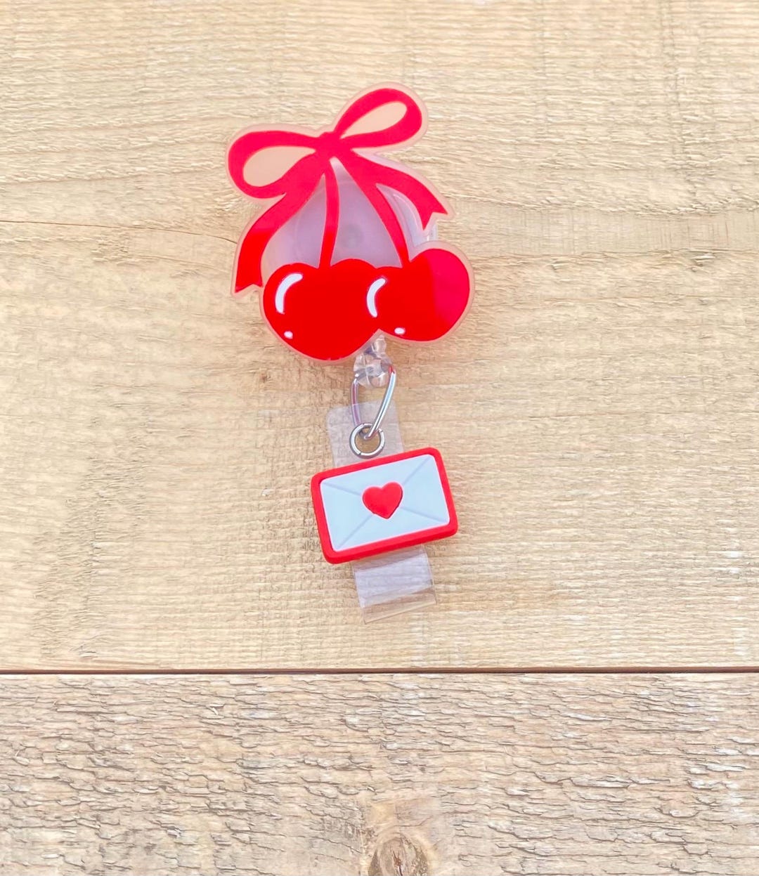 Cherry Bow Badge Reel – Coquette Acrylic Alligator Clip - Etsy