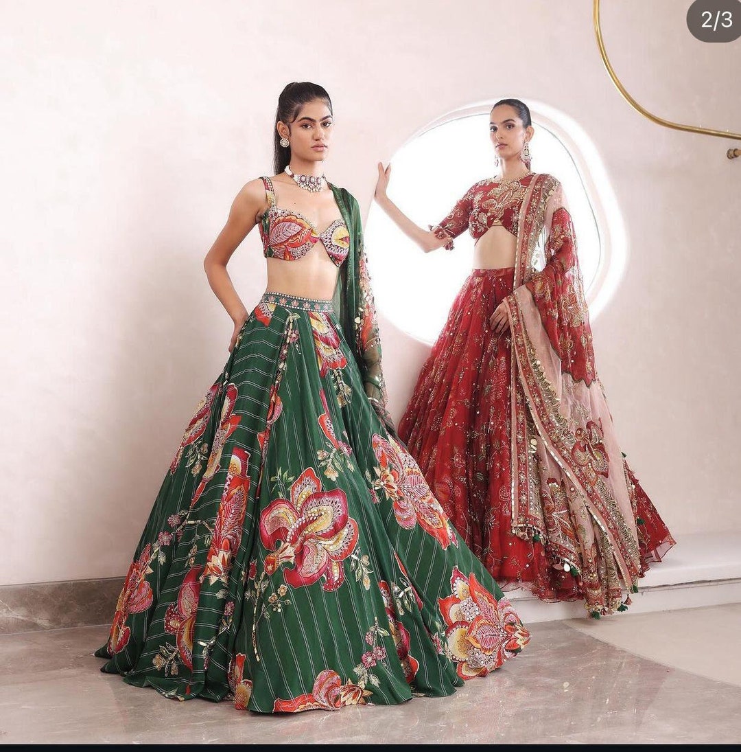 Indian Wedding Lehenga, Floral Party Wear Designer Chaniya Choli ...