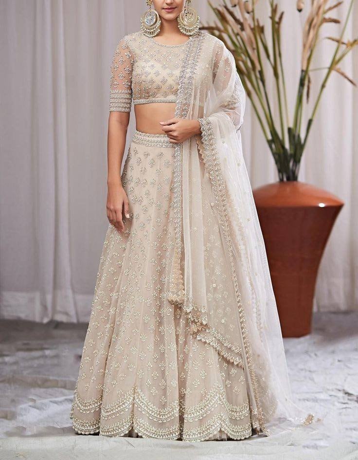 Ivory Lehenga With Silver Zardozi Hand Work Hindu Wedding - Etsy