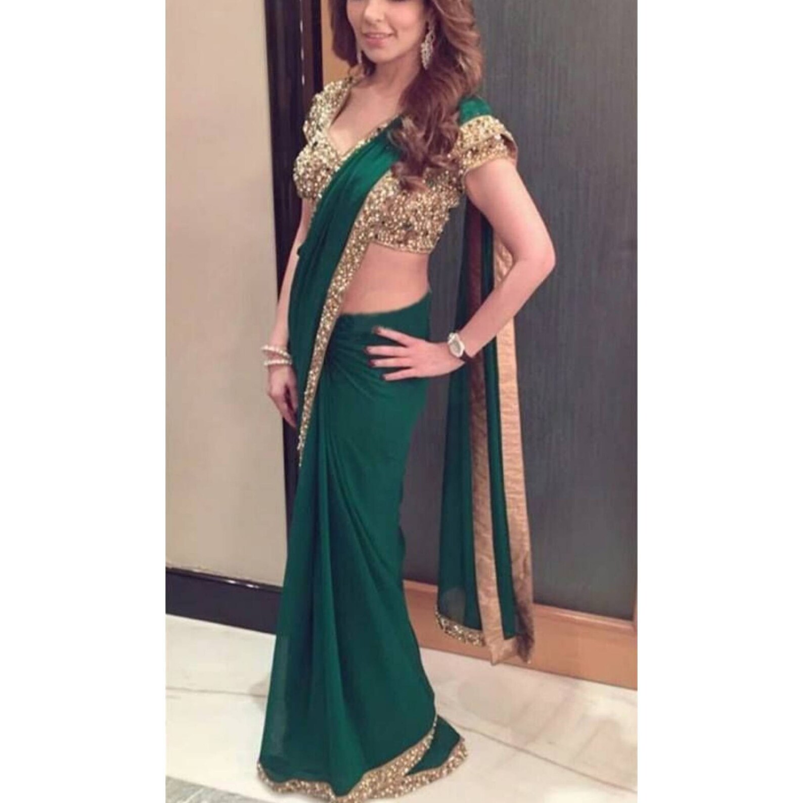 Indian Wedding Wear Saree Emrald Green Embroidered Sari - Etsy