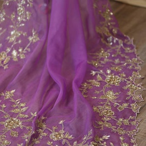 Purple Dupatta/hand Embroidered Dupatta /veil - Etsy