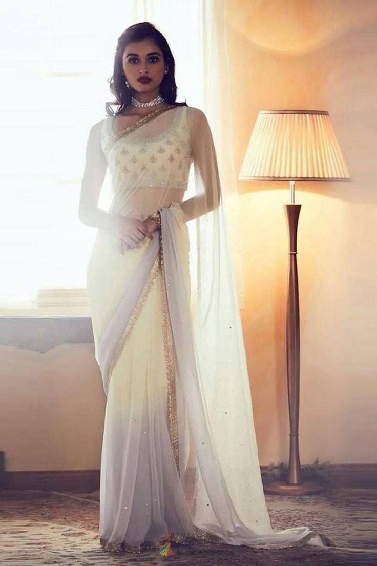 Ivory Georgette Chiffon Saree/ Wedding Saree/party Wear Saree/ Cream ...