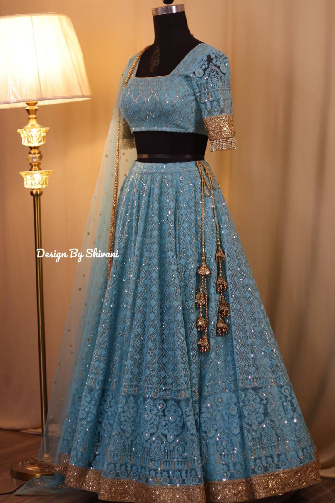 Powder Blue Lakhnavi Chikankari Lehenga Choli Set Bridesmaid - Etsy