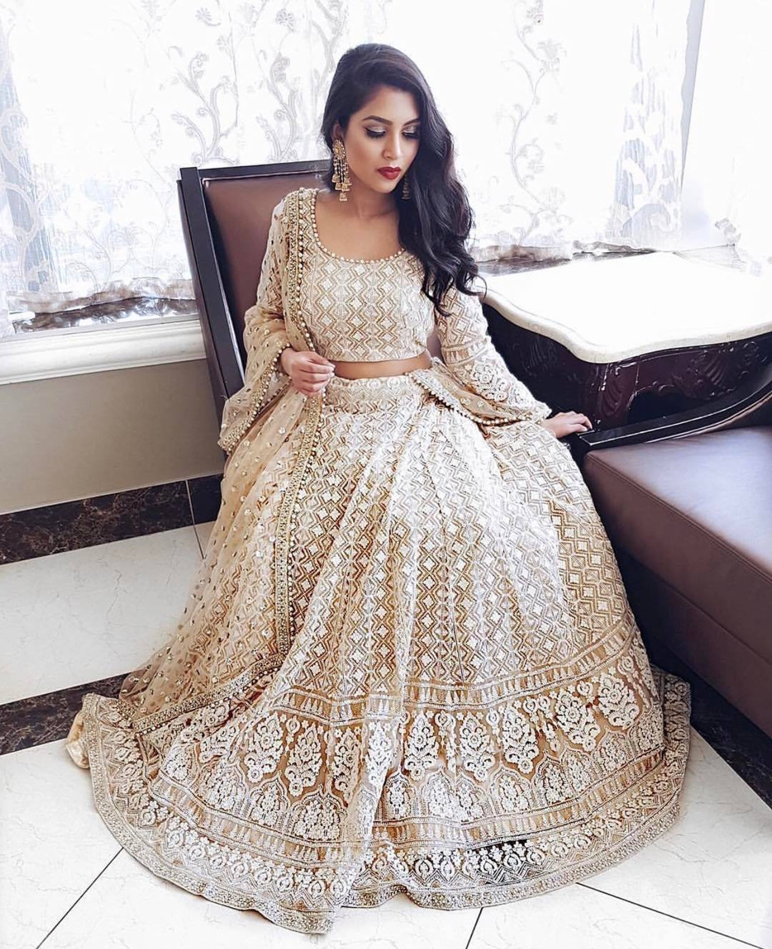 Champagne Gold Bridal Lehenga Ceremony Lehenga Engagement - Etsy