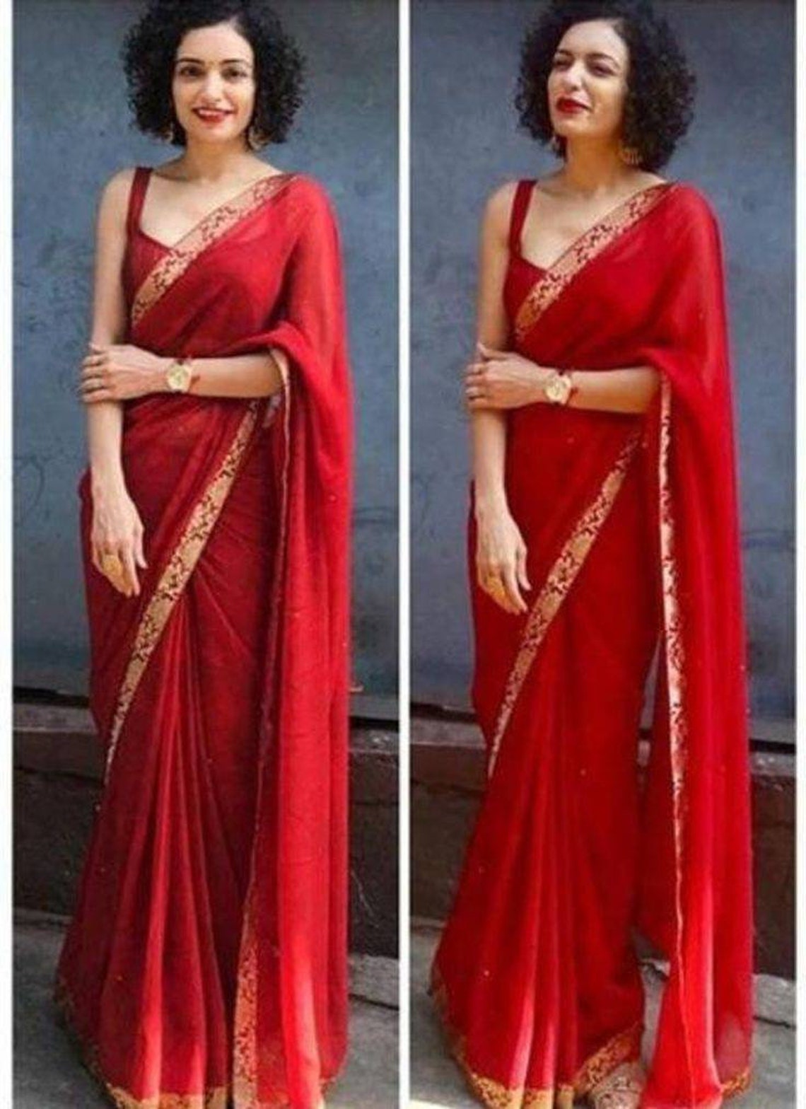 Red Saree/ Evening Wear Saree/ Designer Sari /cocktail Sari / - Etsy