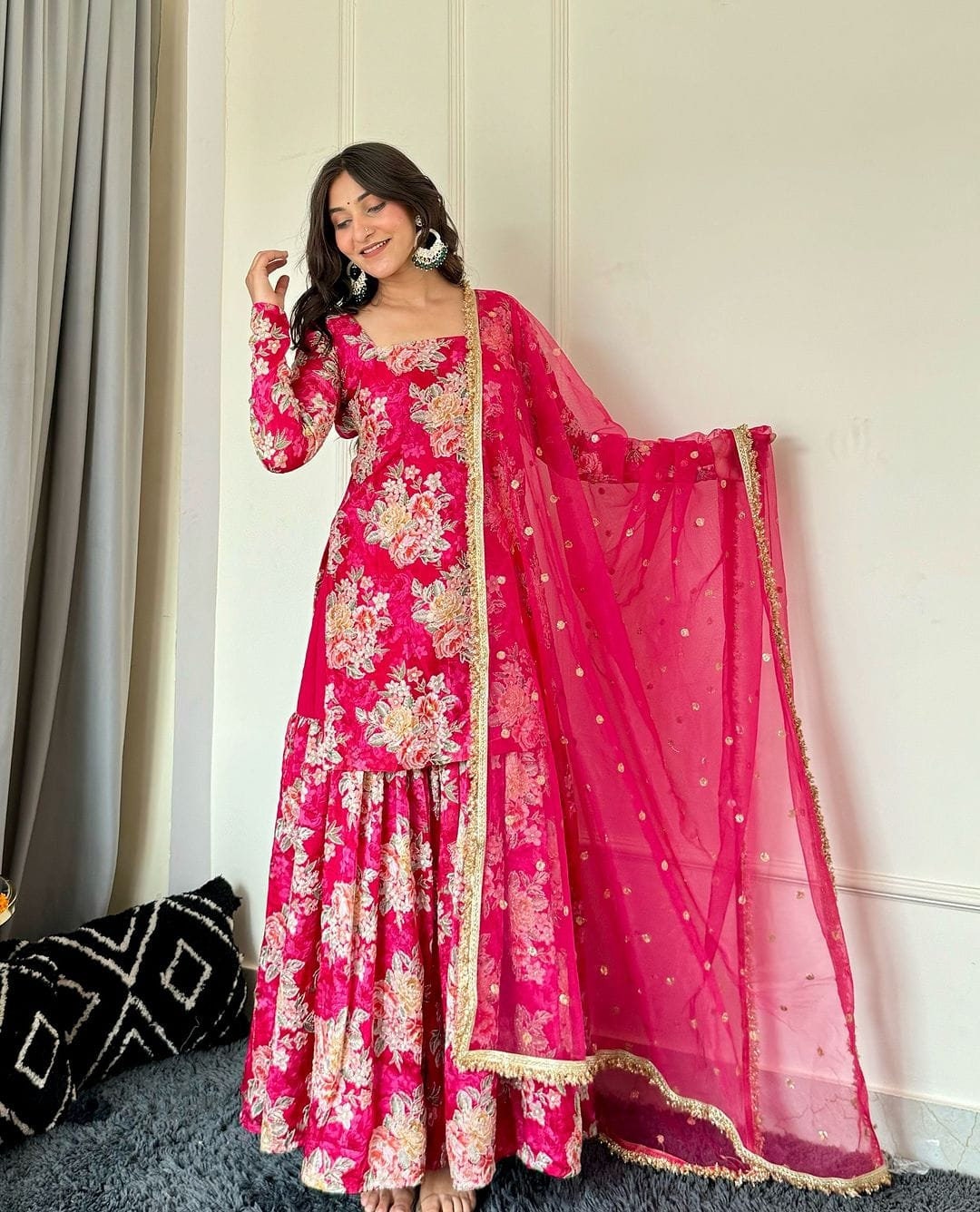Pink Short Length Kameez Custom Made Dress Punjabi Suit Plazzo Sharara ...