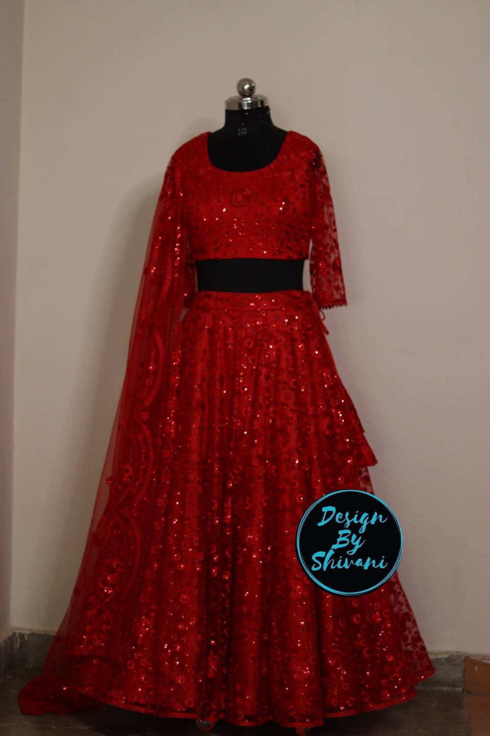 Red Bridal Thread and Sequins Embroidered Indian Wedding - Etsy