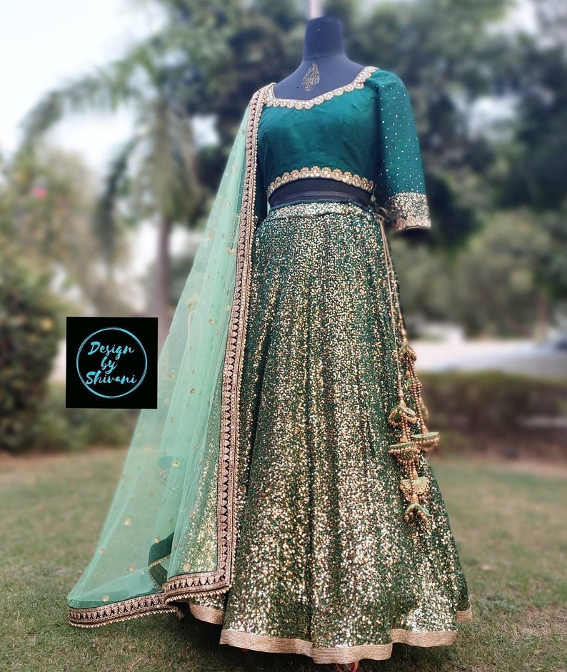 Green Sequence Lehenga Sangeet Mehedi Ceremony Lehenga | Etsy