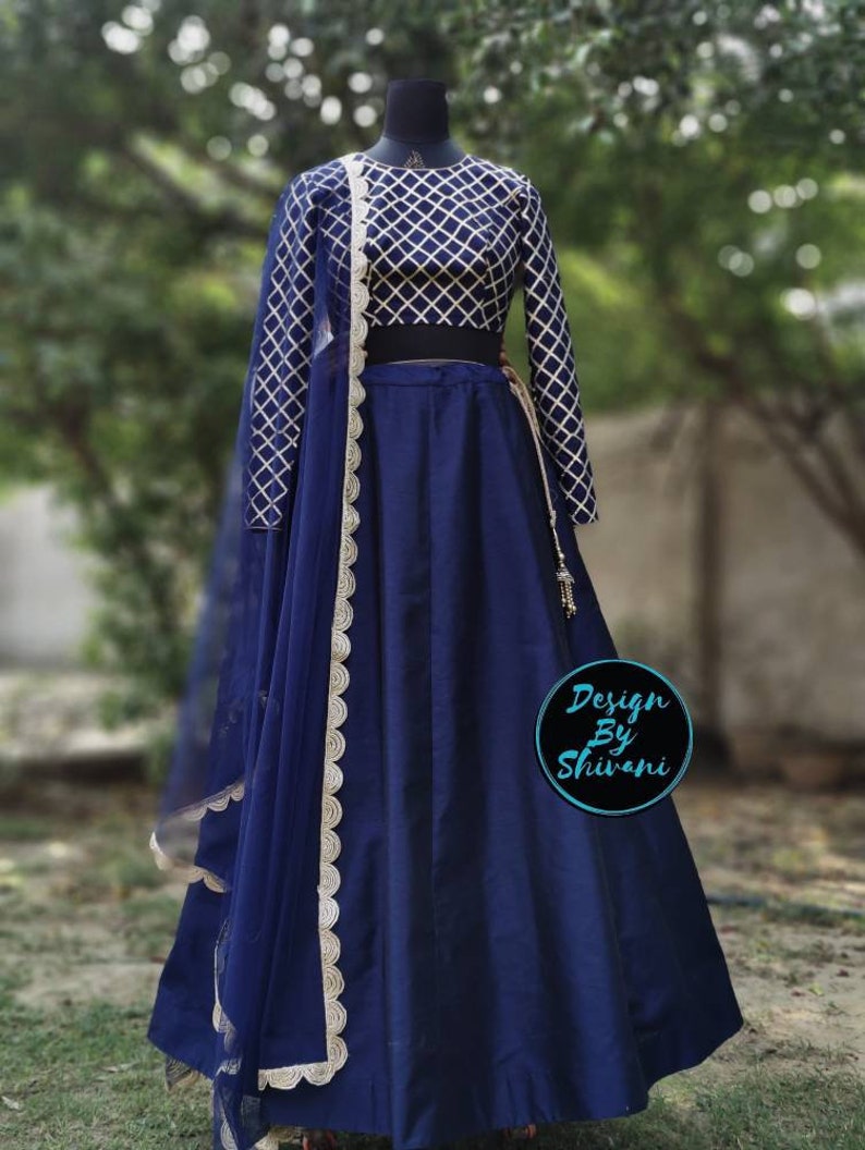 Buy Navy Blue Bridesmaid Indian Lengha With Embroidered Dupatta Online ...