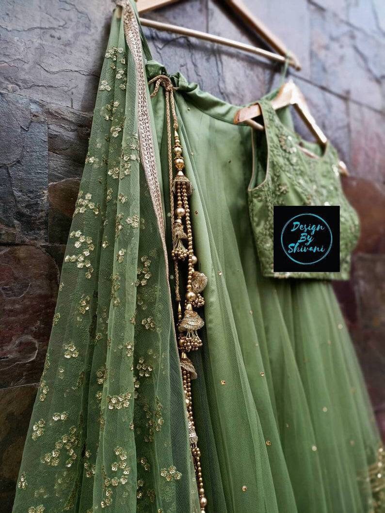 Thread Work Indian Wedding Dresse Lehenga Choli/ Green - Etsy