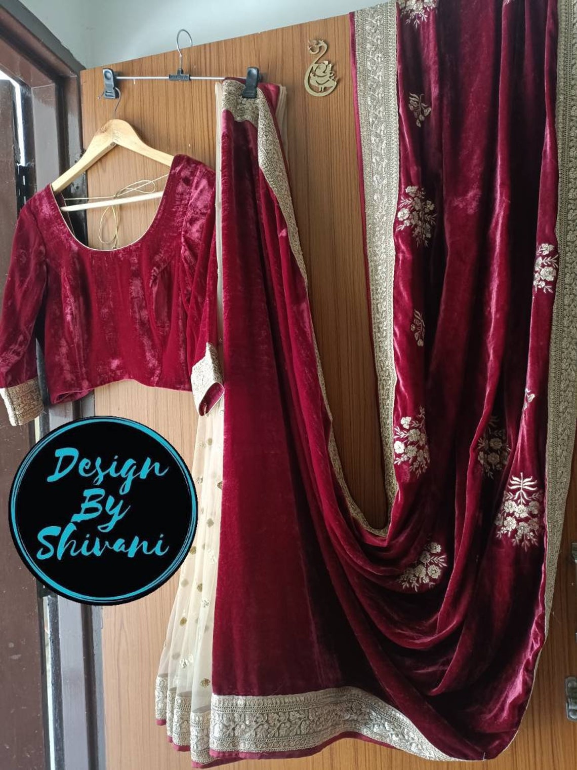 Maroon Velvet Designer Saree Indian Sari Half and Half Wine | Etsy