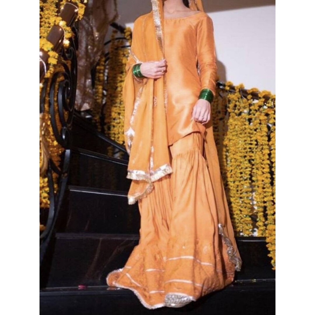 Orange Sharara Garara Women's Suit Patiyala Salwar Kameez Pllazo Suits ...
