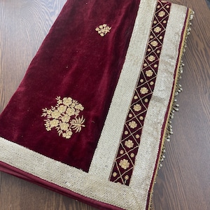 Maroon Velvet Designer Saree Indian Sari Half and Half Wine - Etsy