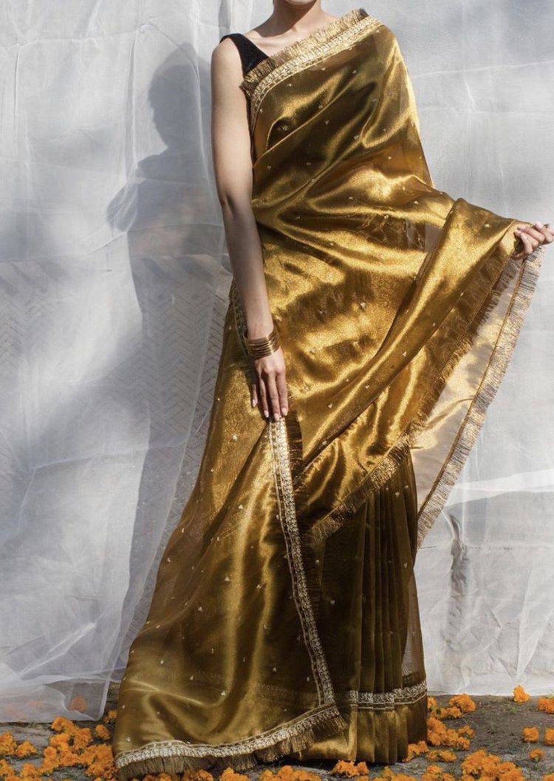 Coper Tissue Saree / Coper Gold Saree /gold Saree/wedding - Etsy