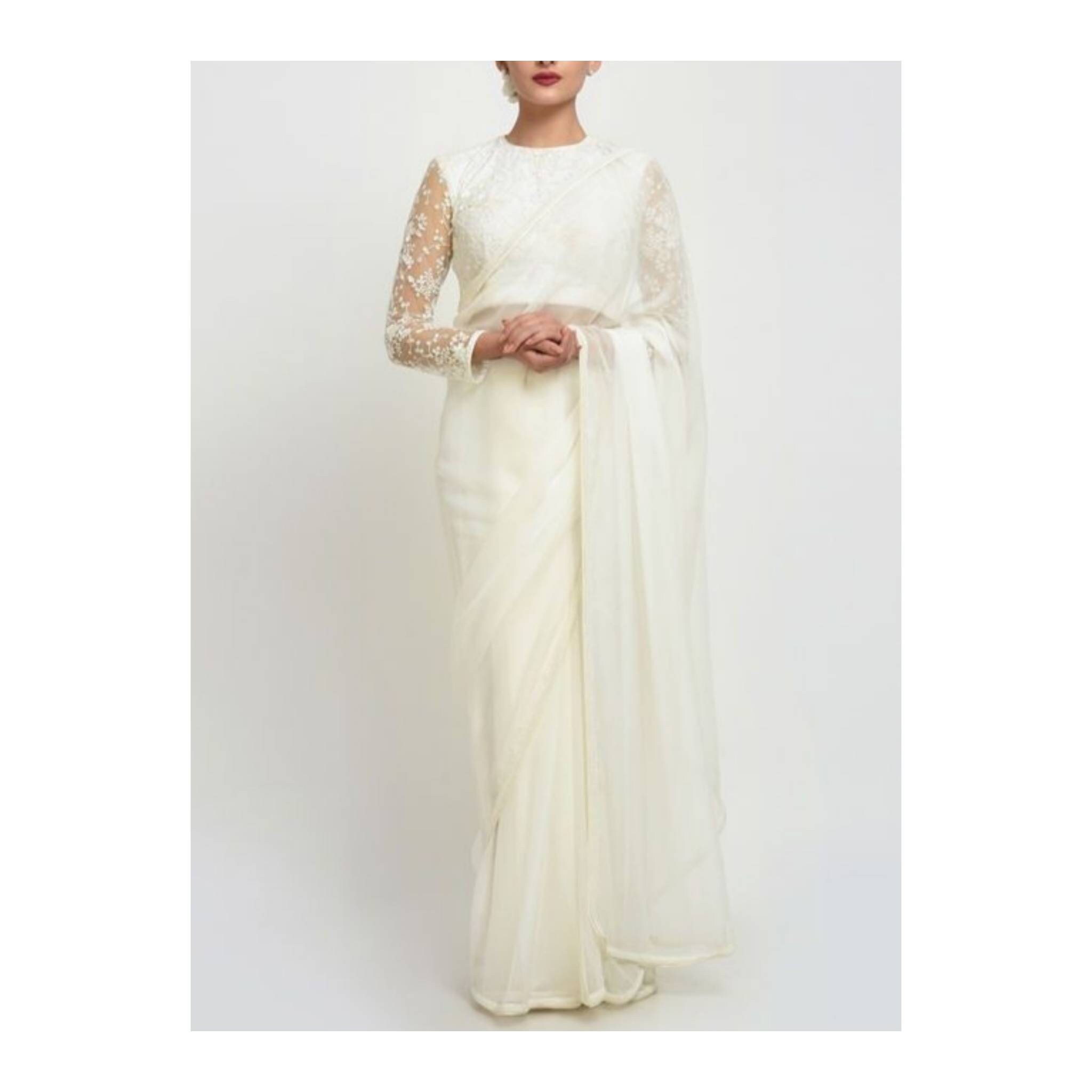 Ivory Ceremony Saree Hindu Wedding Sarees Blouse Underskirt - Etsy