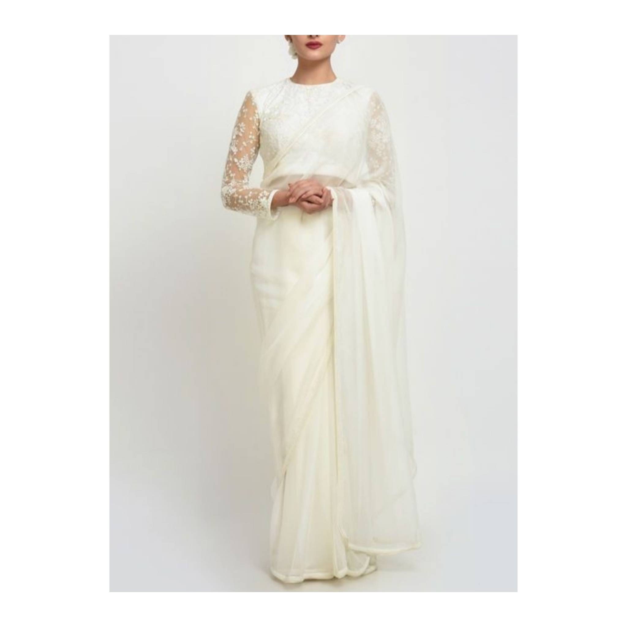 Ivory Ceremony Saree Hindu Wedding Sarees Blouse Underskirt - Etsy
