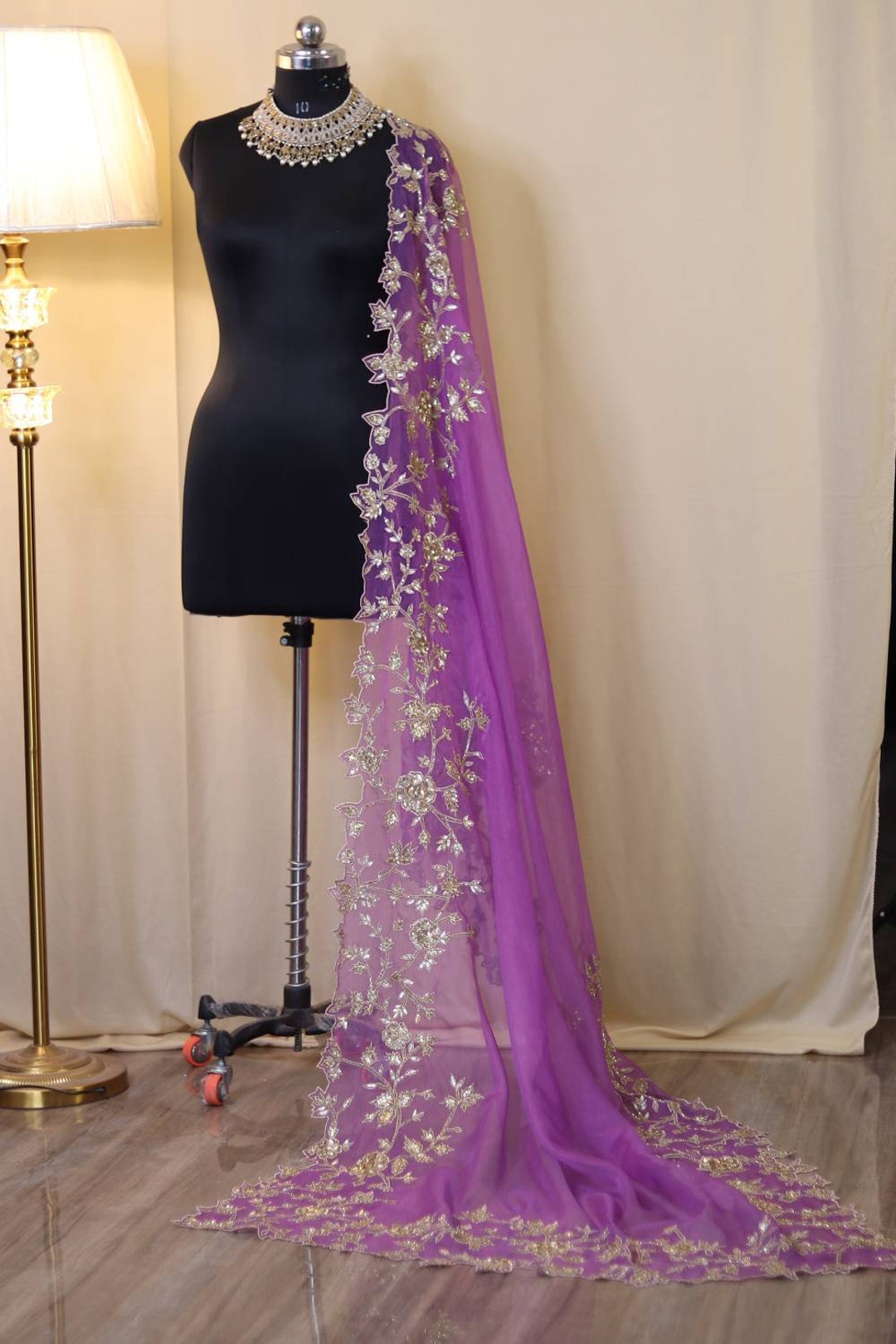 Purple Dupatta/hand Embroidered Dupatta /veil - Etsy