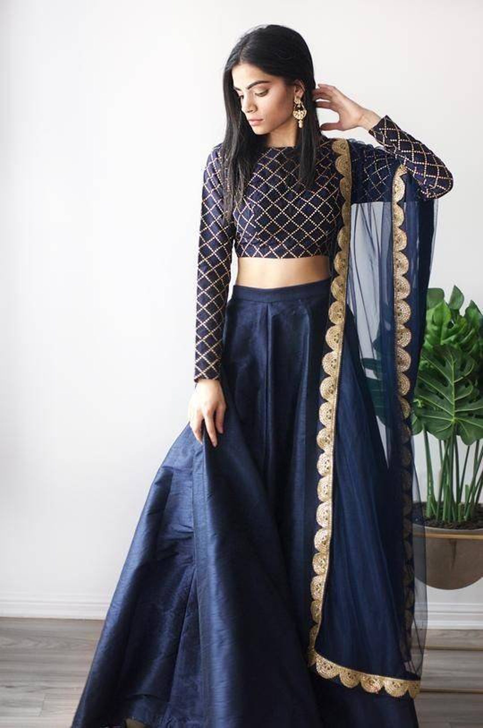 Navy Blue Bridesmaid Indian Lengha With Embroidered Dupatta | Etsy India