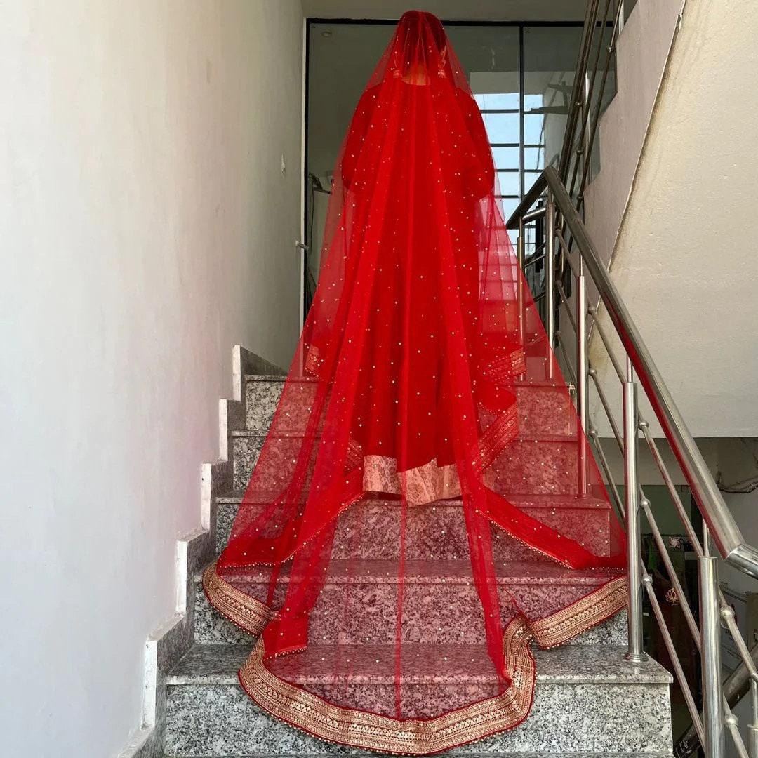 Red and Golden Dupatta for Brides Indian Wedding Bridal Veil Indian ...