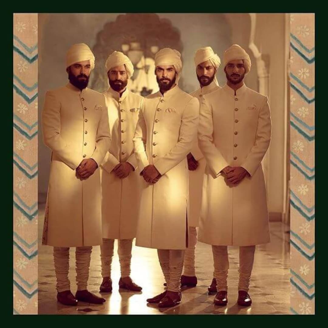Sabyasachi Inspired Raw Silk Jodhpuri Sherwani Wedding Suit Men Indo ...