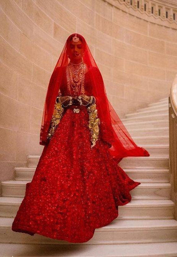Red Bridal Thread and Sequins Embroidered Indian Wedding | Etsy