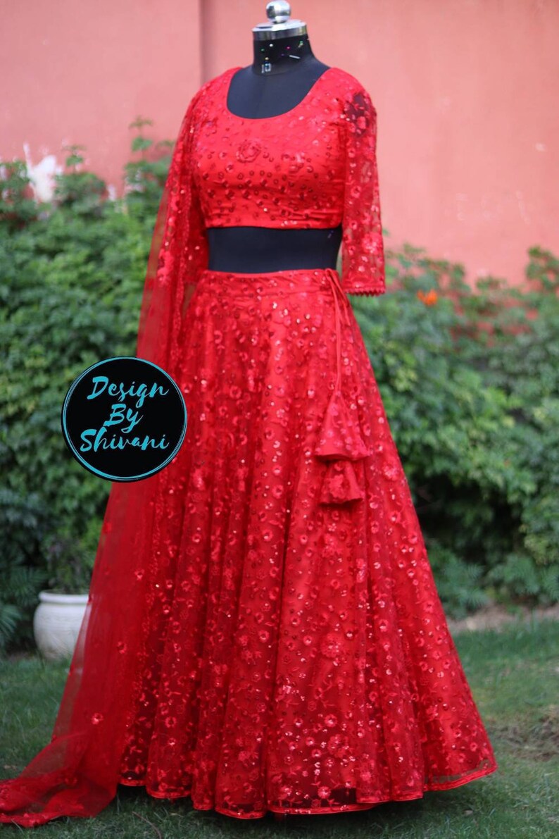 Red Bridal Thread and Sequins Embroidered Indian Wedding - Etsy