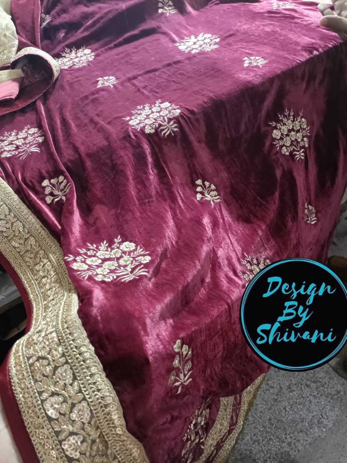 Maroon Velvet Designer Saree Indian Sari Half and Half Wine | Etsy