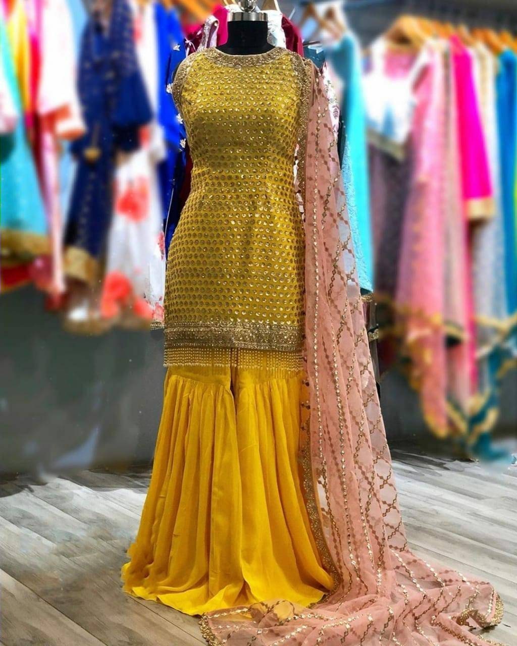 Yellow Sharara Garara Women's Suit Patiyala Salwar Kameez - Etsy UK