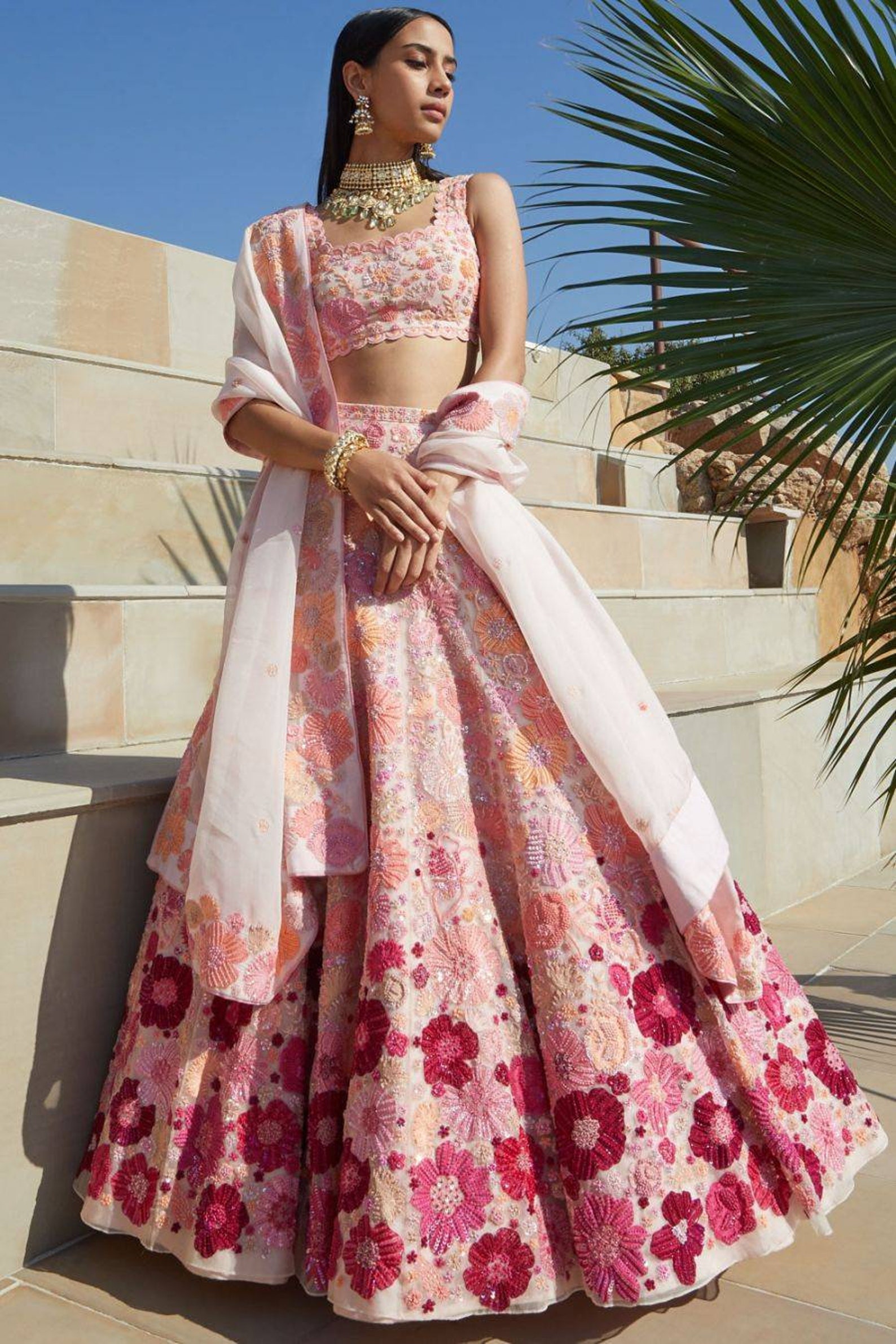 Pastel Pink Lehenga Set With Floral Embroidery/ Wedding - Etsy