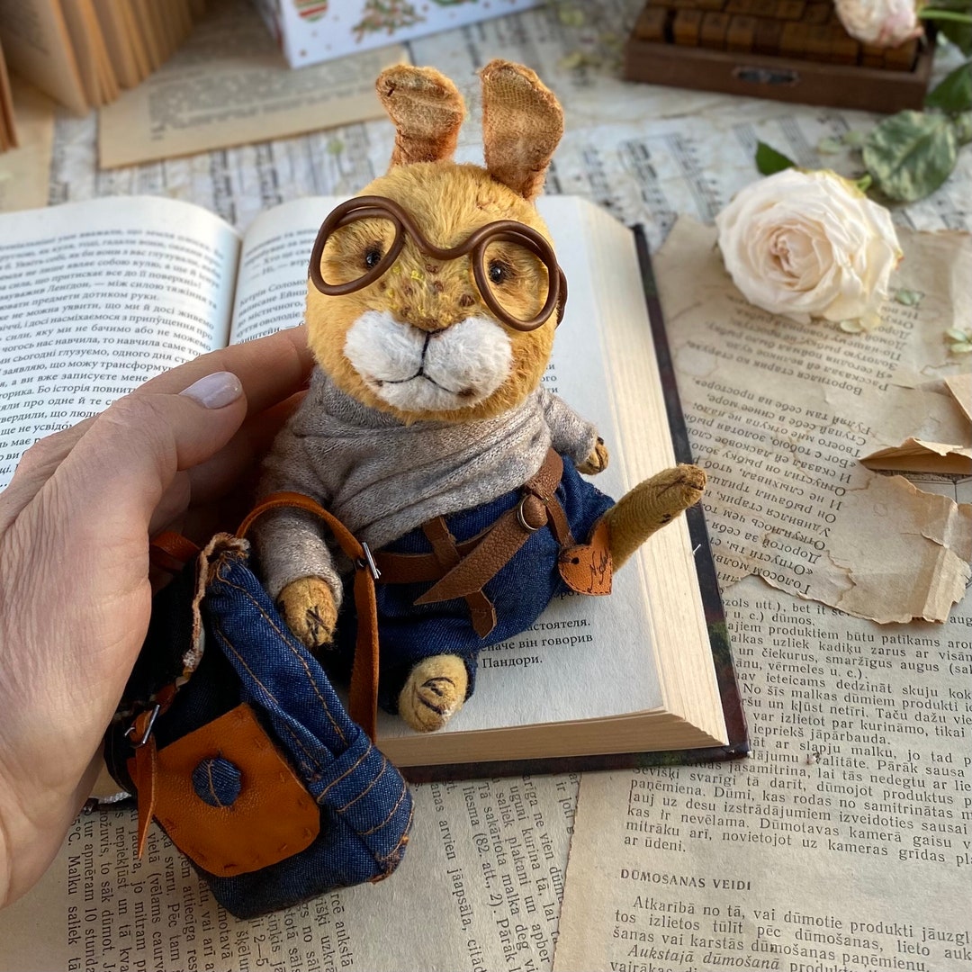 Vintage Plush Rabbit Toy: Movable Limbs, Clothes, and Glasses - Etsy