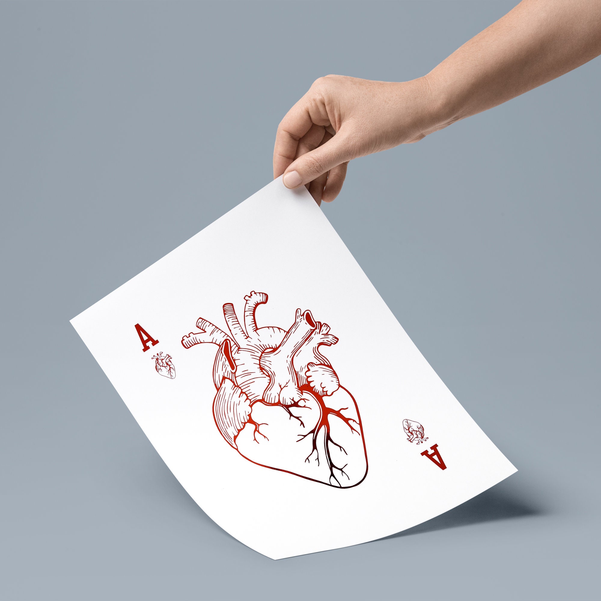 Ace of Hearts Wall Print Anatomical Heart Red Foil Print - Etsy Australia