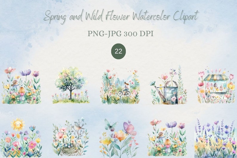 Watercolor Clipart of Wild Flower and Spring Theme, Digital Design ...