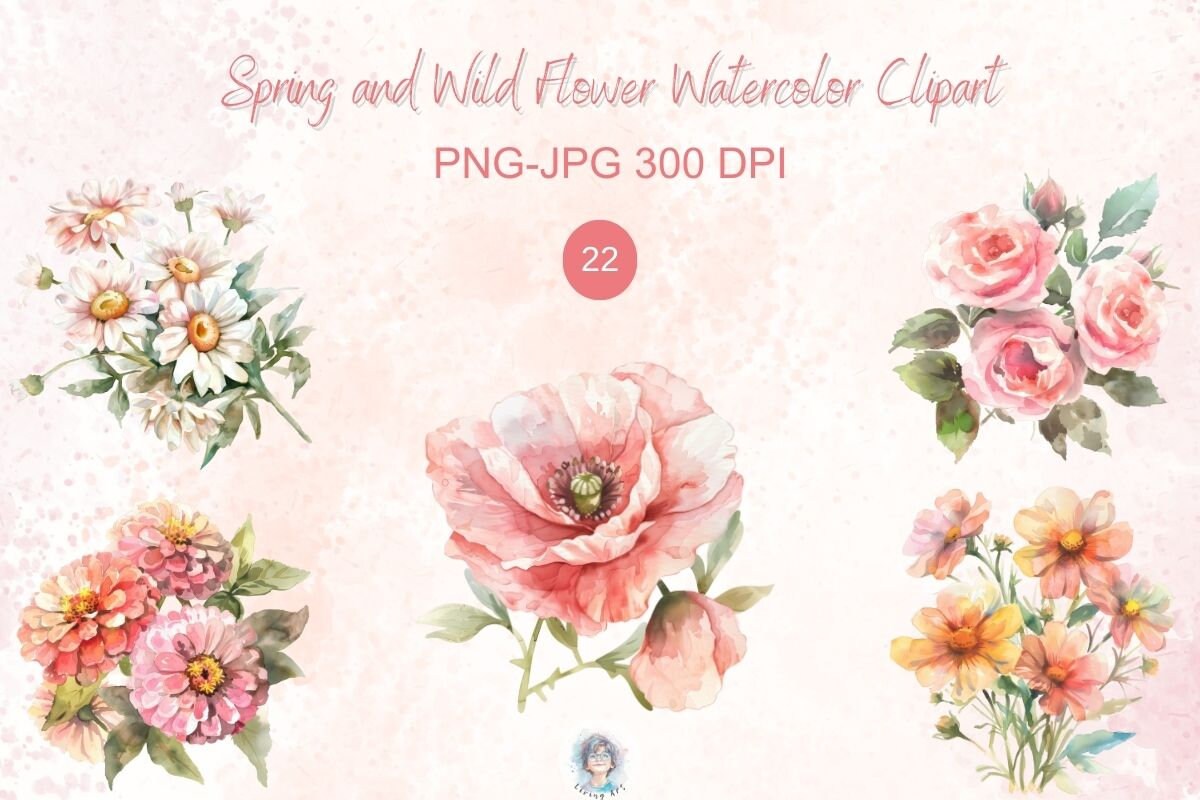 Watercolor Clipart of Wild Flower and Spring Theme, Digital Design ...