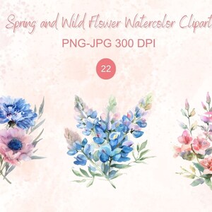 Watercolor Clipart of Wild Flower and Spring Theme, Digital Design ...