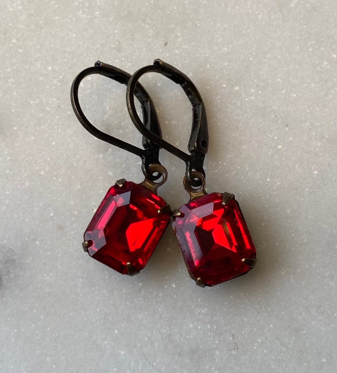 Ruby Red Vintage 8 X 10 Mm Rectangle Faceted Foil Back Glass Rhinestone ...