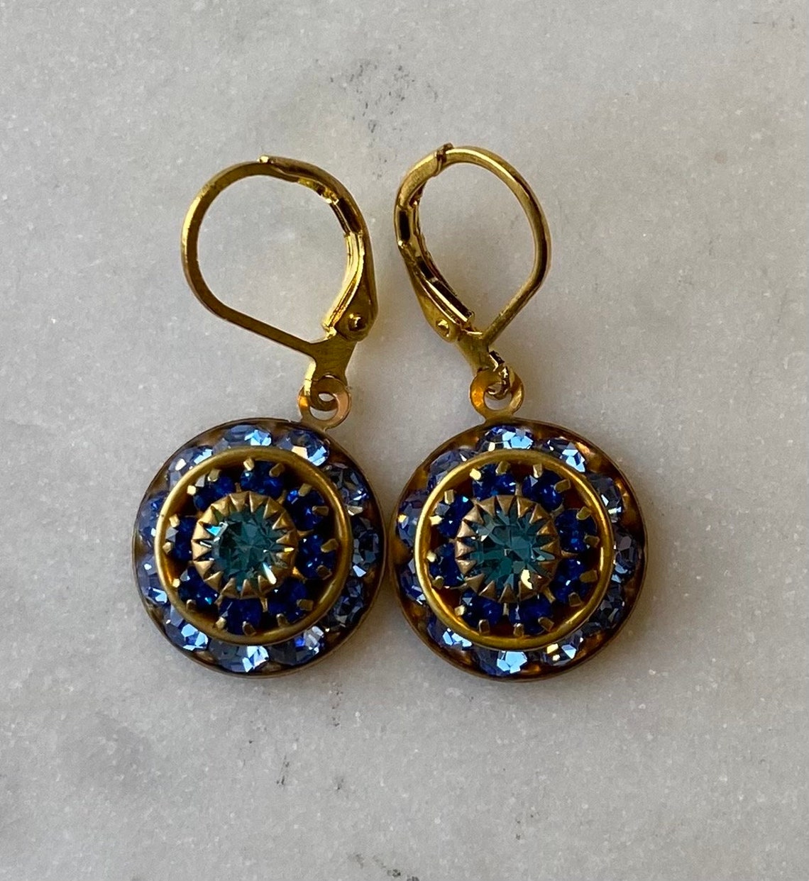 Swarovski Rich Blue Three Layer Rhinestone Crystal Drop Earrings - Etsy
