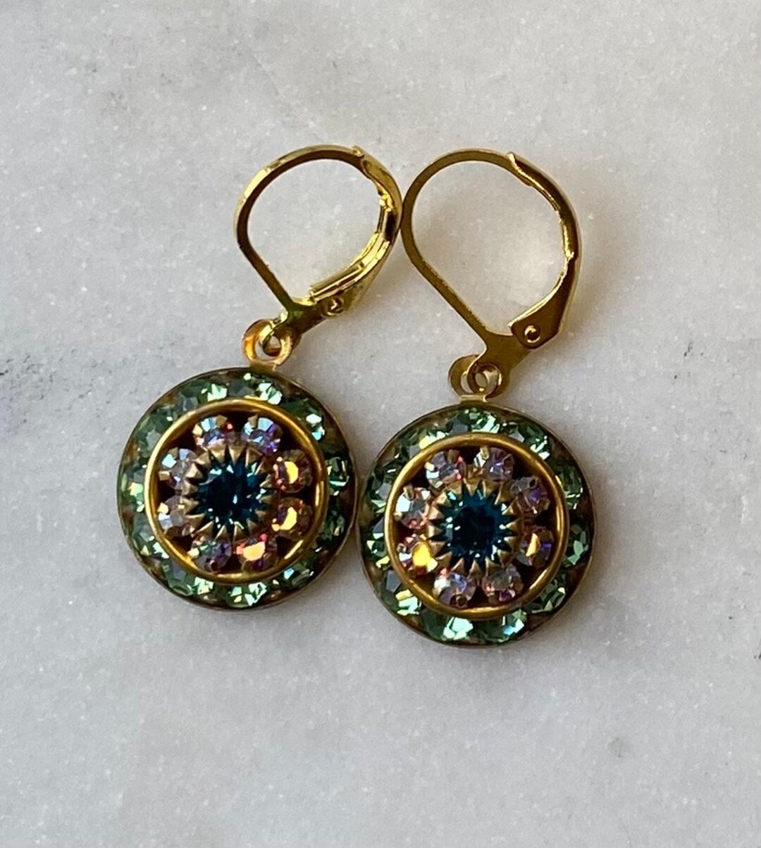 Swarovski Peridot and Aurora Borealis or AB Three Layer - Etsy