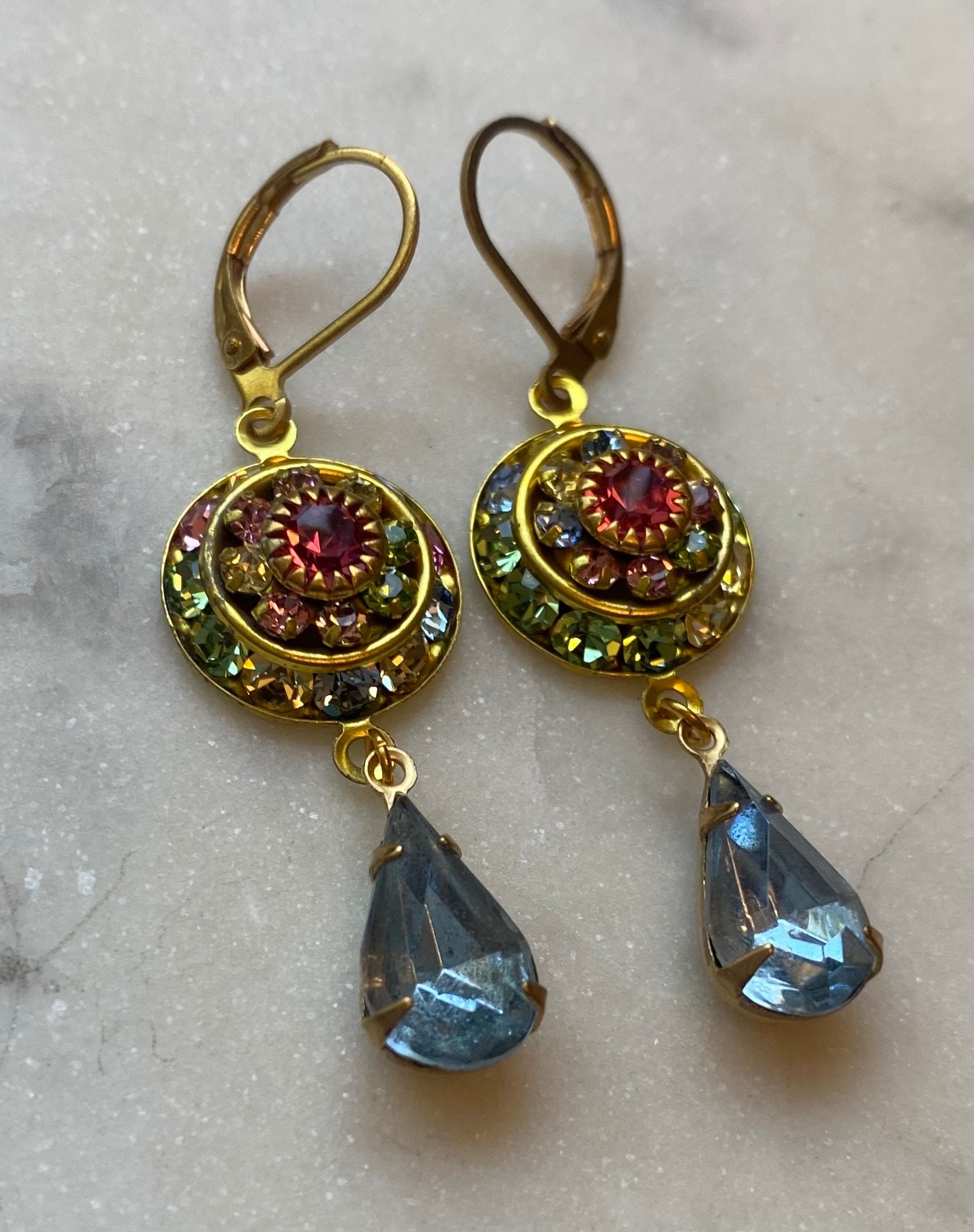 Pastel Multi Colored Swarovski Multi-layered Crystal Raised Drop ...