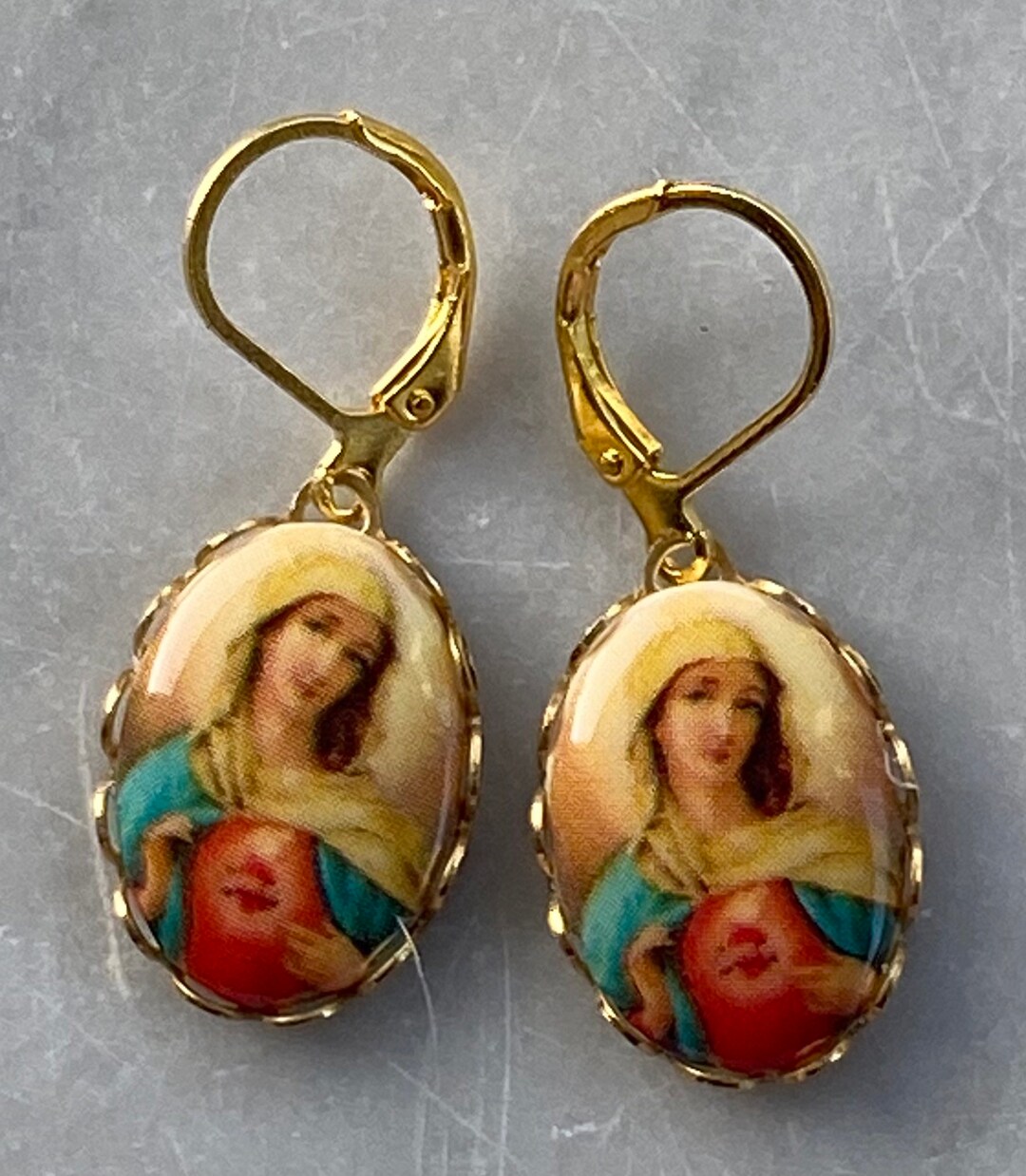 Vintage West German Sacred Heart Religious Dangle Earrings - Etsy