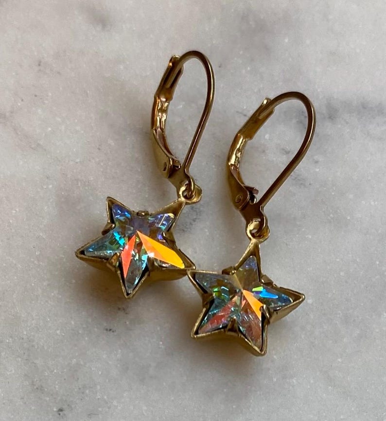 Pendientes de estrella celestial de latón con diamantes de imitación y ...