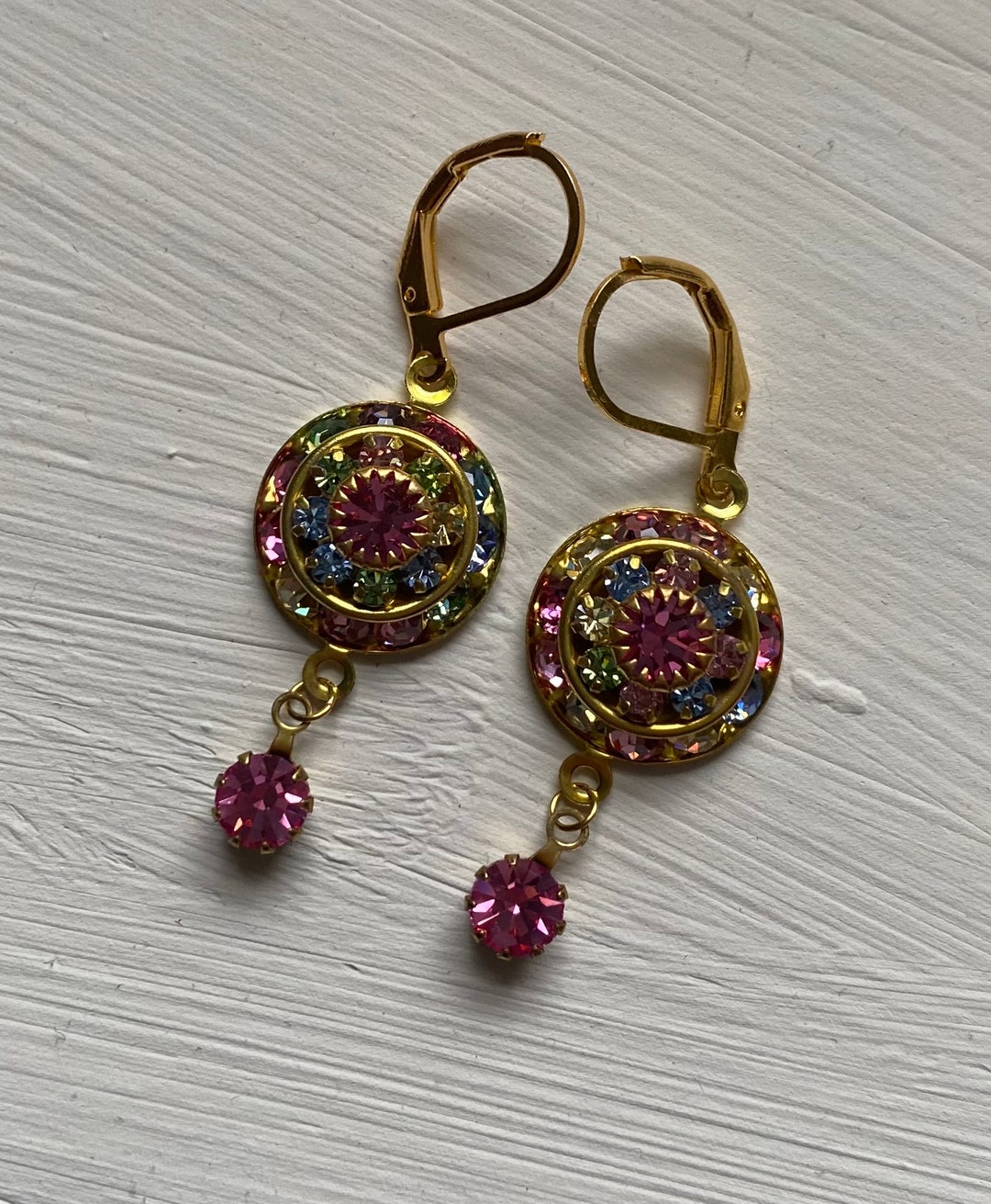 Pastel Multi Colored Swarovski Multi-layered Crystal Raised Drop ...