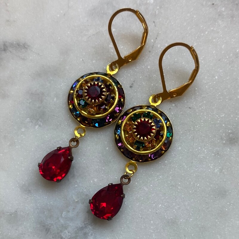 Multi Jewel Toned Earrings - Etsy UK